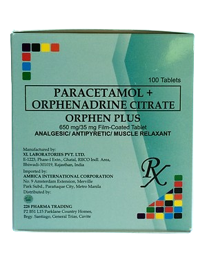 Orphen Plus (Paracetamol/Orphenadrine) 650mg/35mg film-coated tablet ...